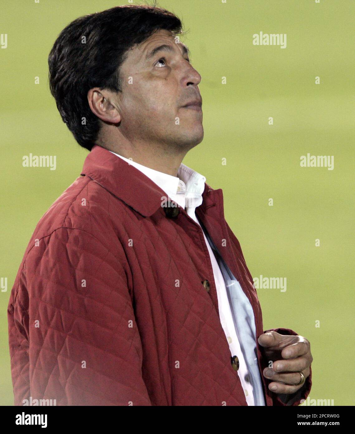 River Plate's coach Daniel Passarella looks up during their ...