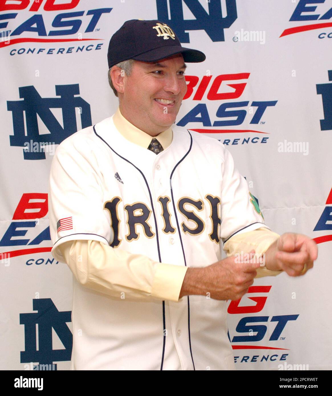 New Notre Dame baseball coach Dave Schrage smiles after a news ...