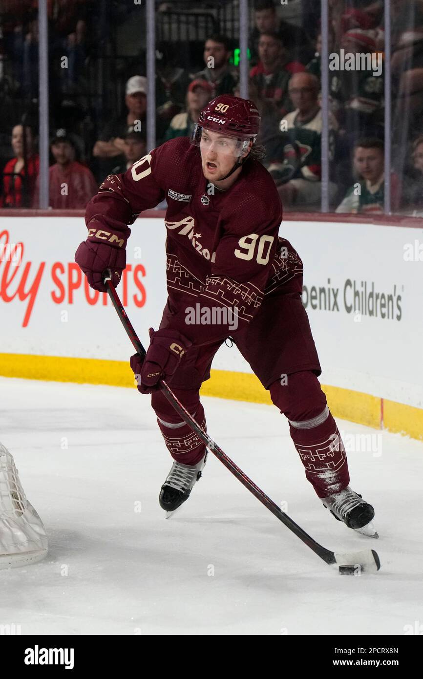 Arizona Coyotes defenseman J.J. Moser (90) in the first period during ...