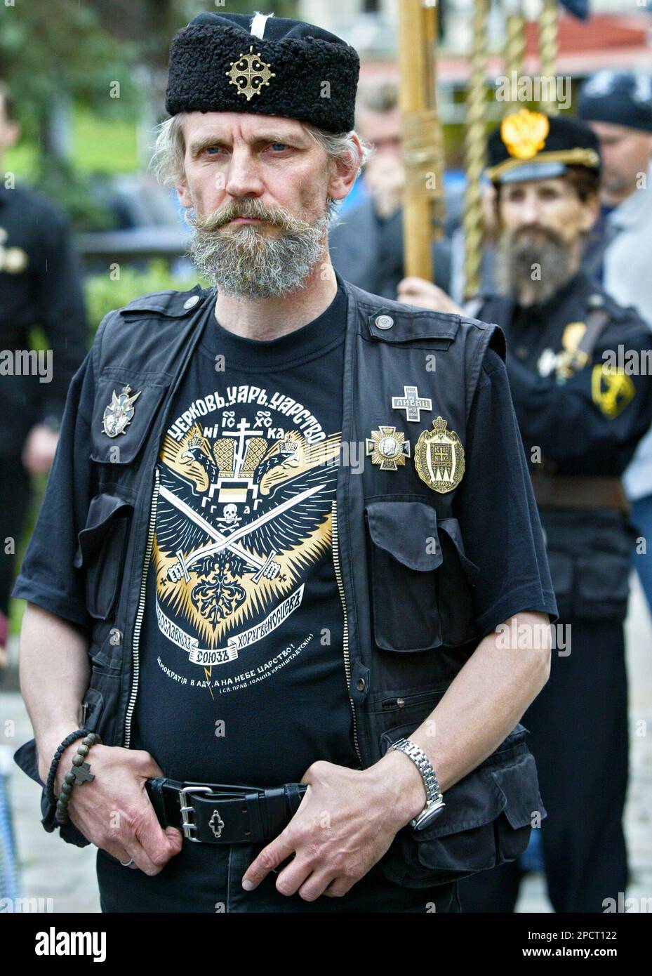 A Russian monarchist attends a rally marking the anniversary of Czar ...