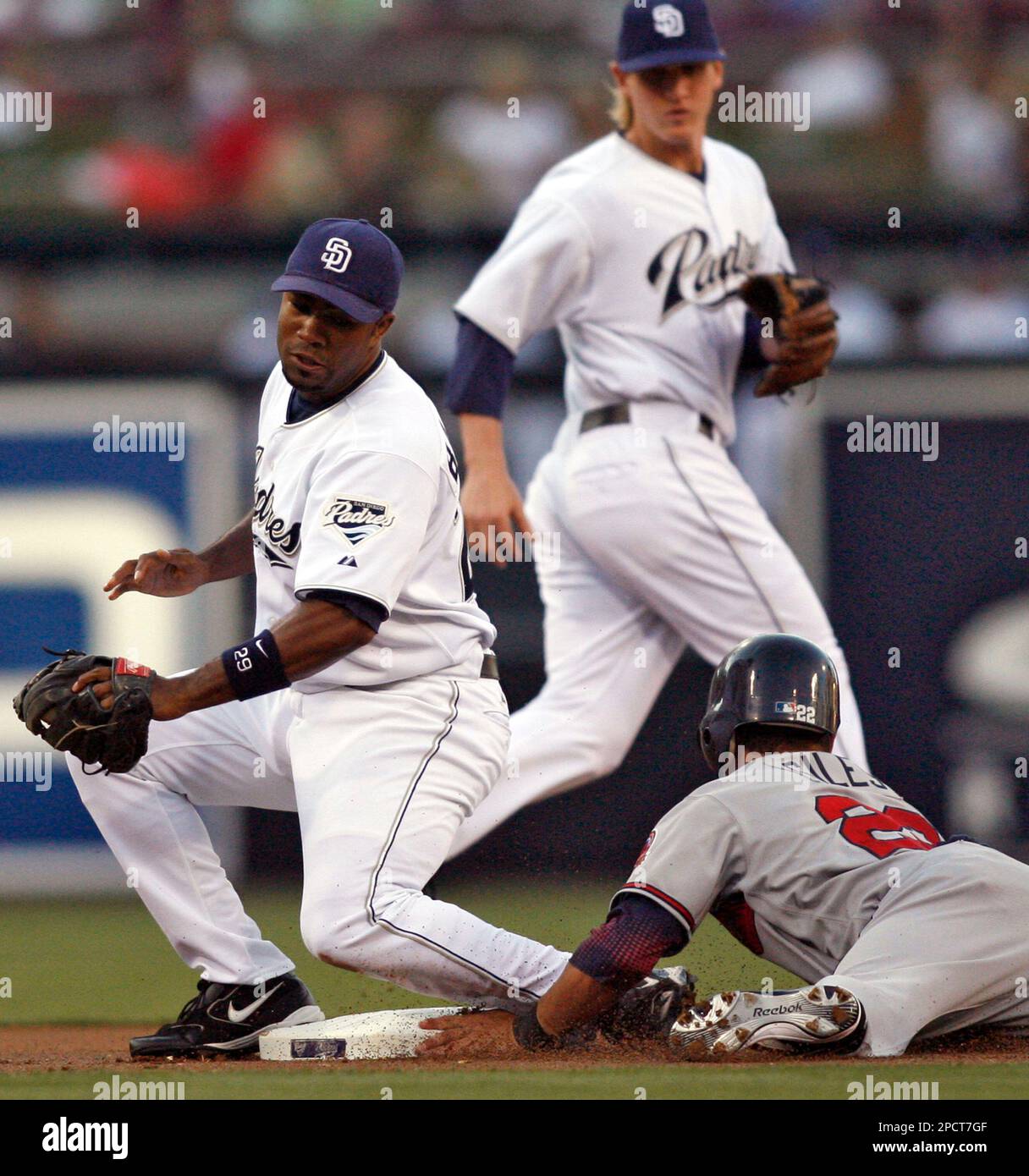 Atlanta Braves' Marcus Giles slides safely into second base with a ...