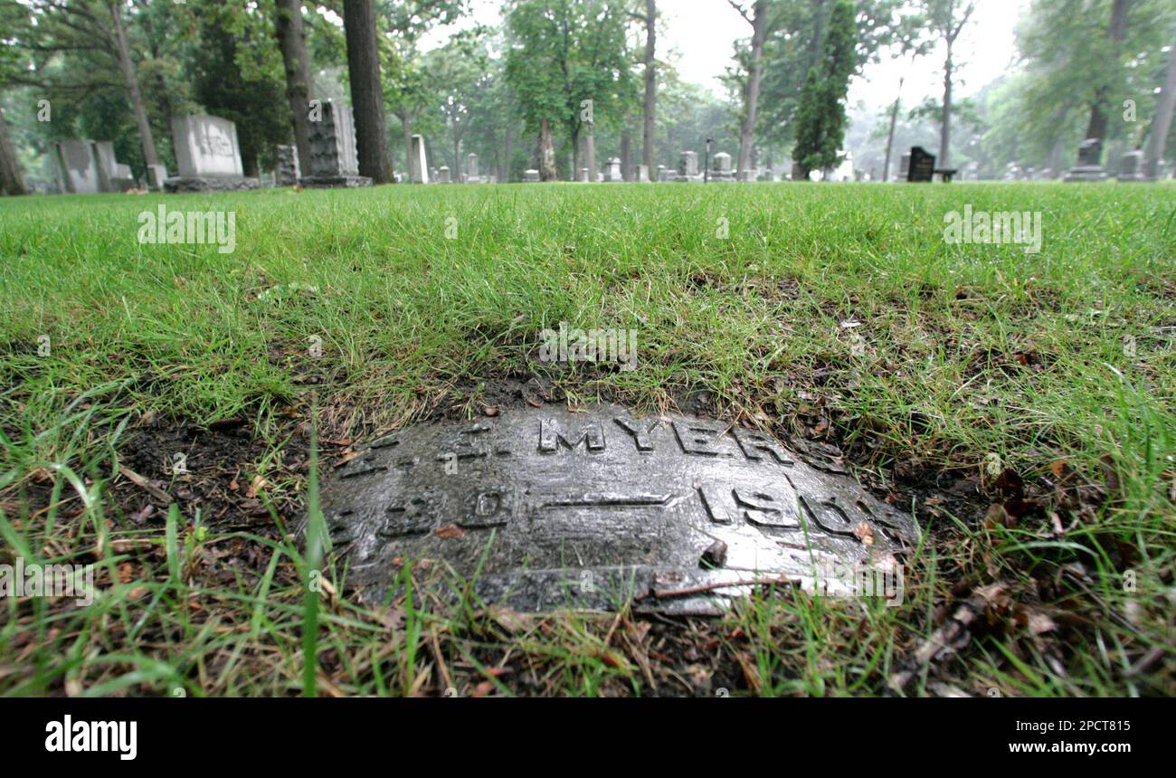 **ADVANCE FOR MONDAY, JULY 17** The grave marker of Elijah Myers is ...