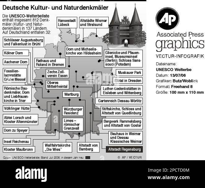 GRA4 GRAFIK UNESCO WELTERBE - Deutschlandkarte mit Lage und Angaben zu ...