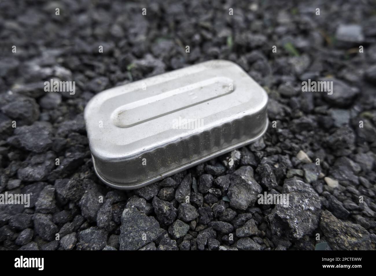 Detail of metal can thrown away in nature, destruction of the ...