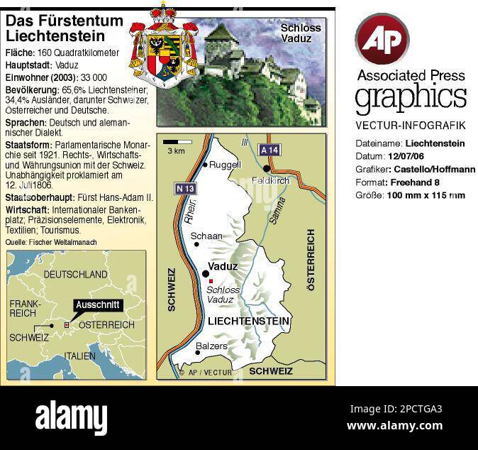 GRA102 GRAFIK LIECHTENSTEIN - Portrait des Fuerstentums mit Karte ...