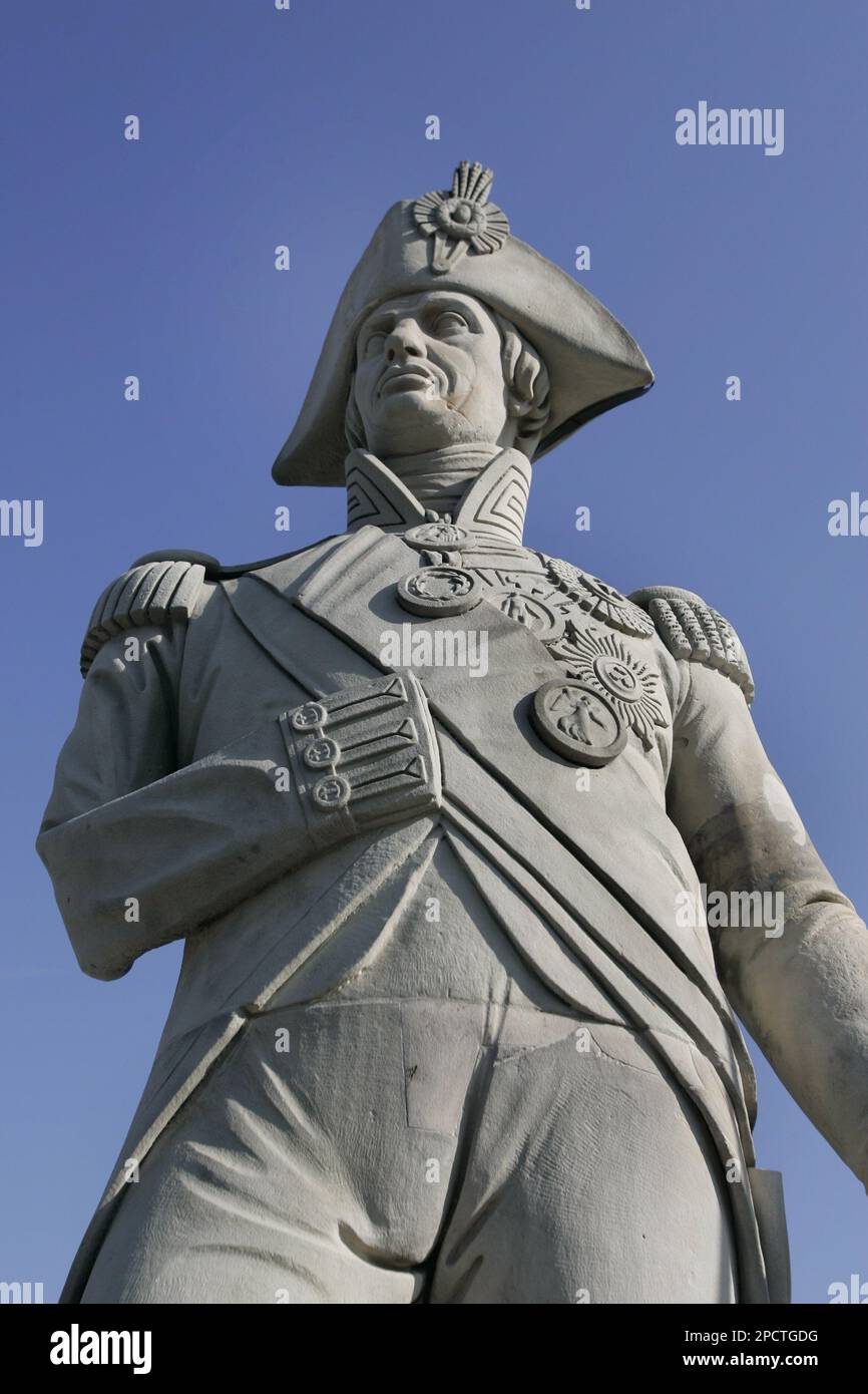 The statue of Admiral Horatio Nelson, Britain's greatest naval hero who ...