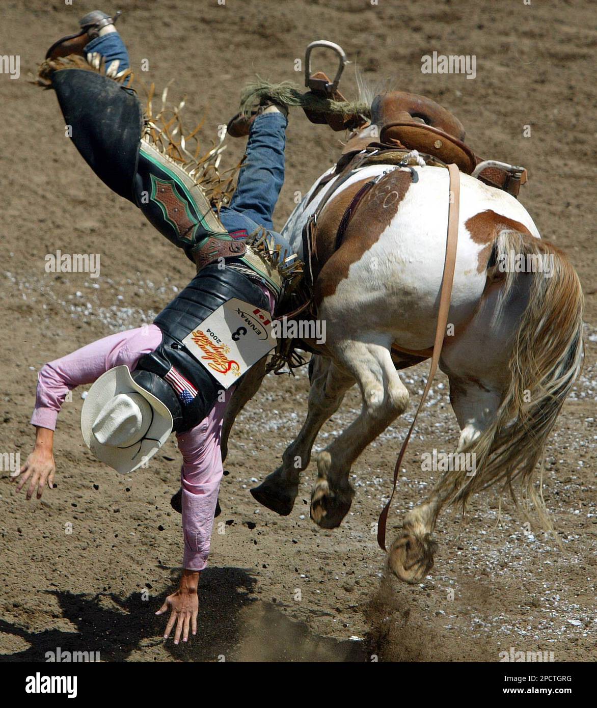 ** ARCHIV ** Cowboy Scott Dark wird vom Pferd namens Kentucky Whiskey ...