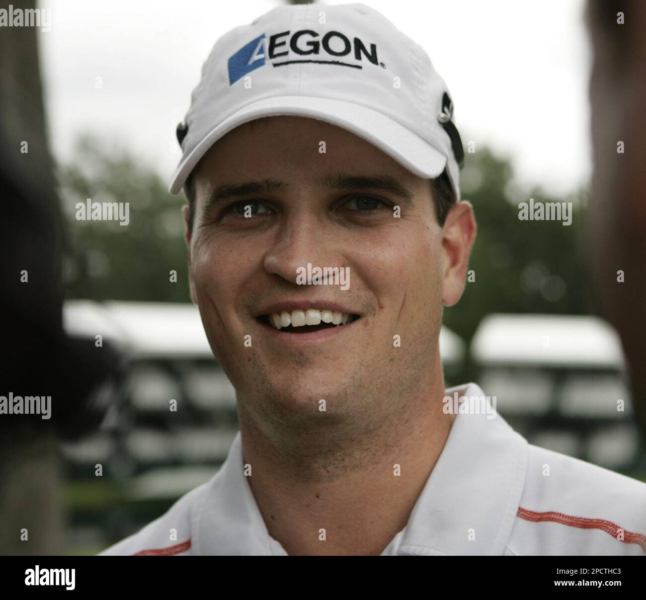 Zach Johnson talks to media after a practice round at the John Deere ...