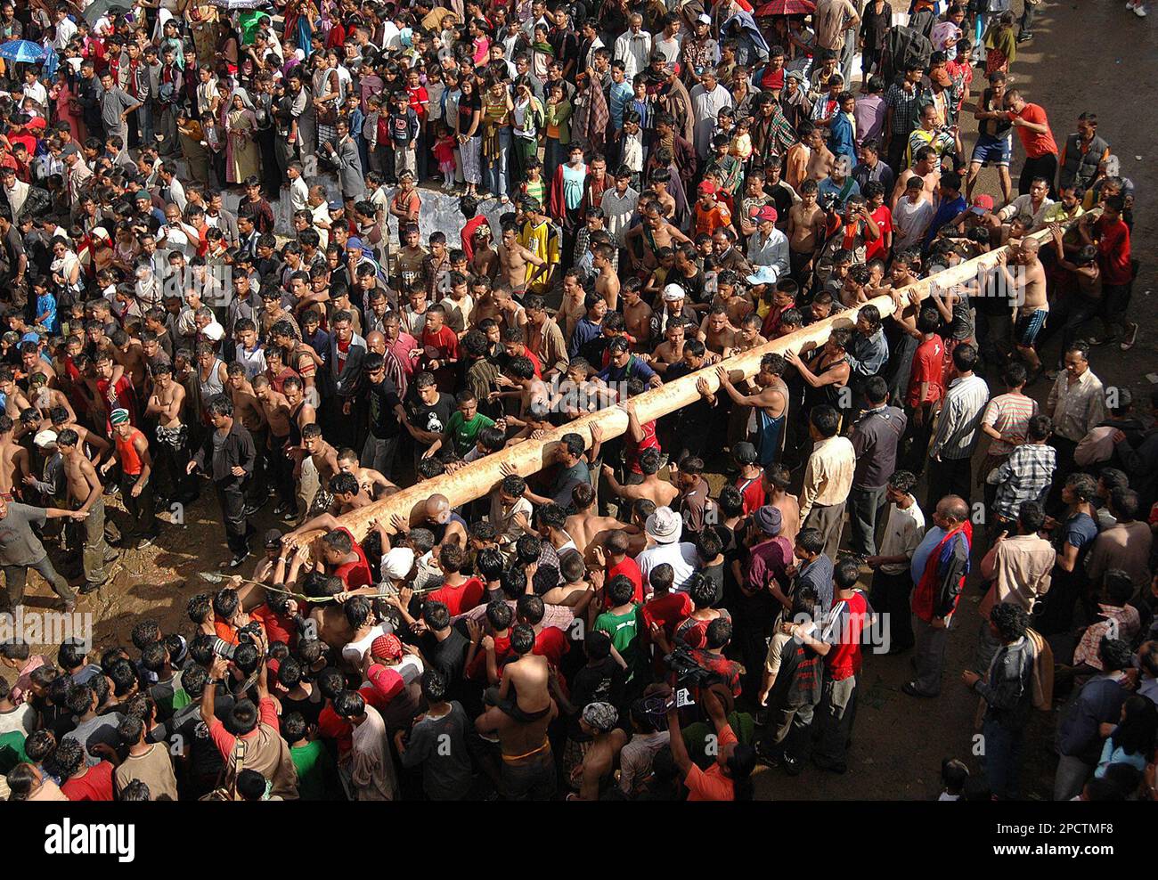 Jaintia tribal men carry a tree during the Behdienkhlam festival in ...
