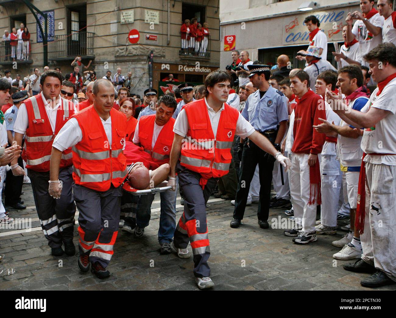 The man gored in the leg by a fighting bull during the fourth of eight ...