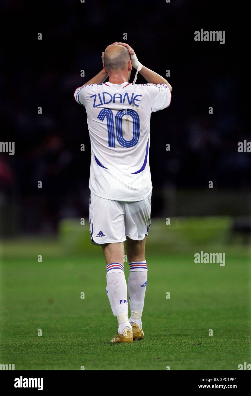 Zinedine Zidane of France reacts to a referee's call in the final of ...
