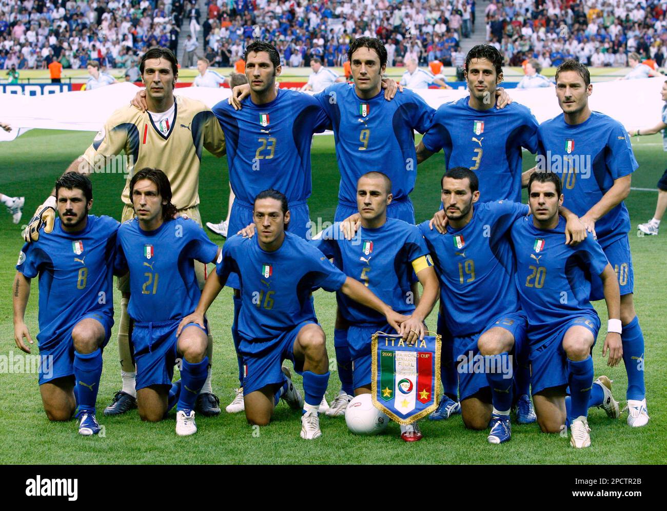 Italy's starting line up gather for a team photo before the the final ...
