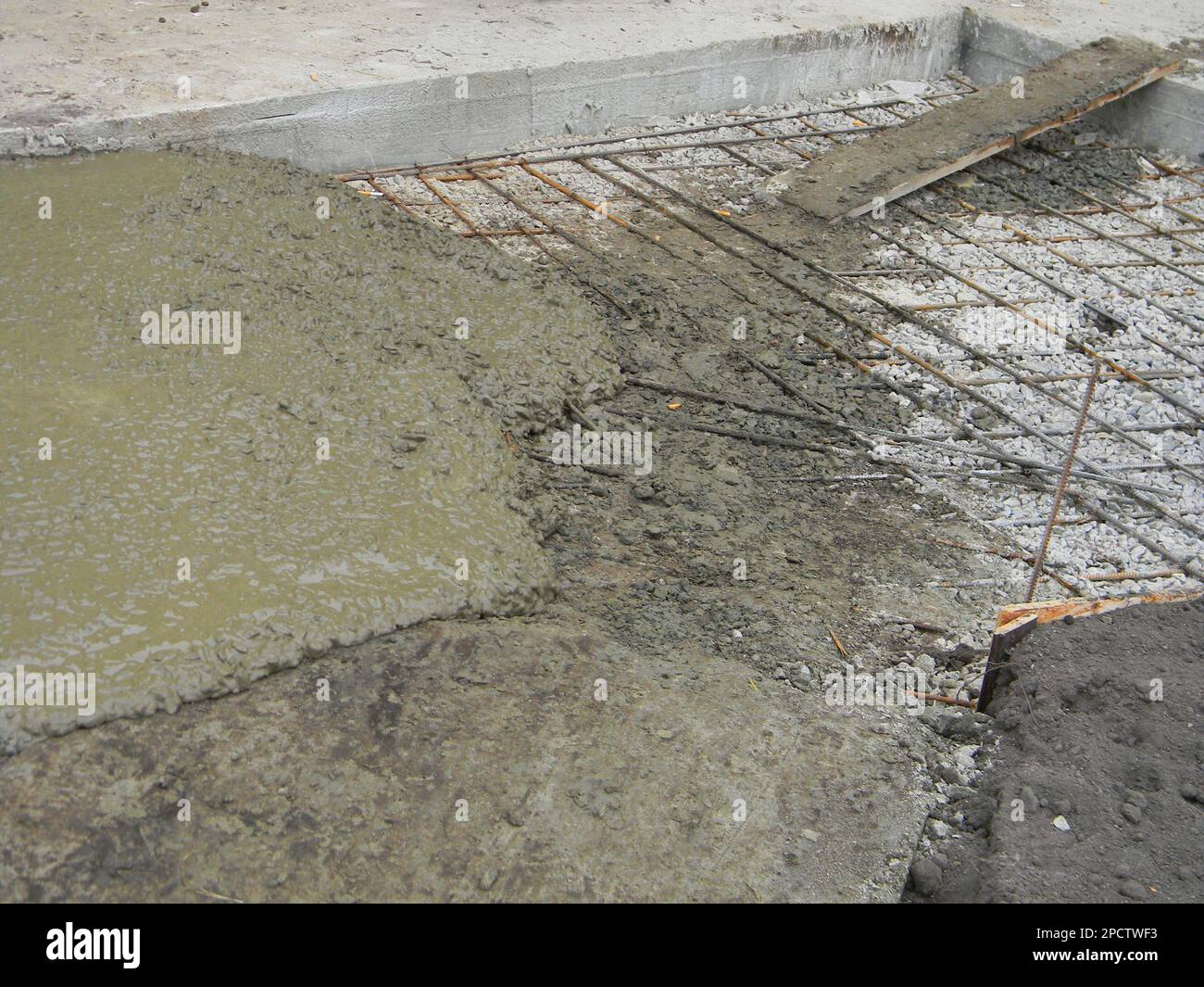Concrete pouring with iron bars during concreting foundation for ...