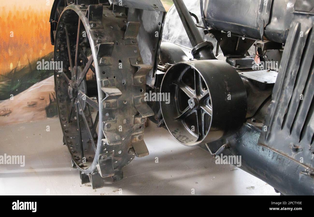 Part of the first created tractor on metal wheels. Industry Stock Photo ...