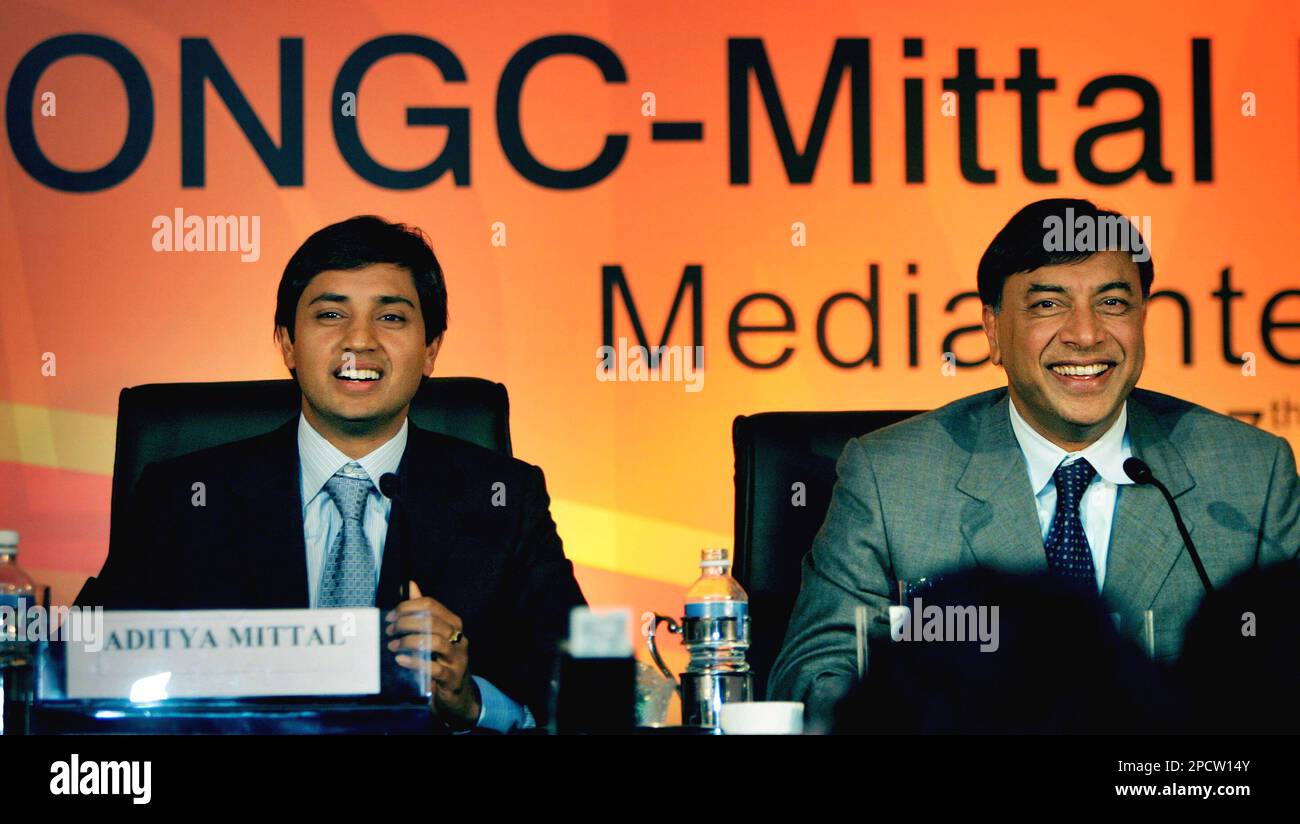 Steel magnate Lakshmi N. Mittal, right, with his son Aditya Mittal ...