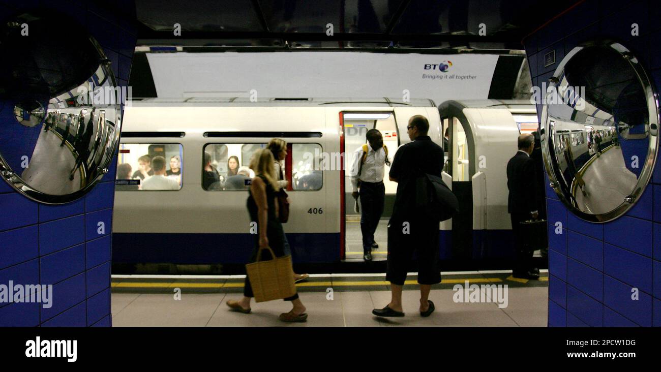 An underground train arrives at a platform at King's Cross Station in ...