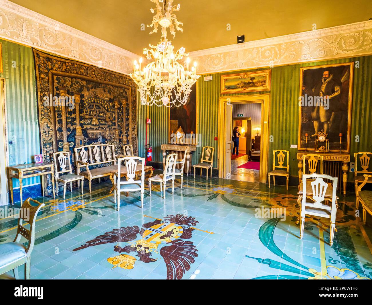 Salotto verde (green living room) in the Filangeri-Cutò aristocratic ...