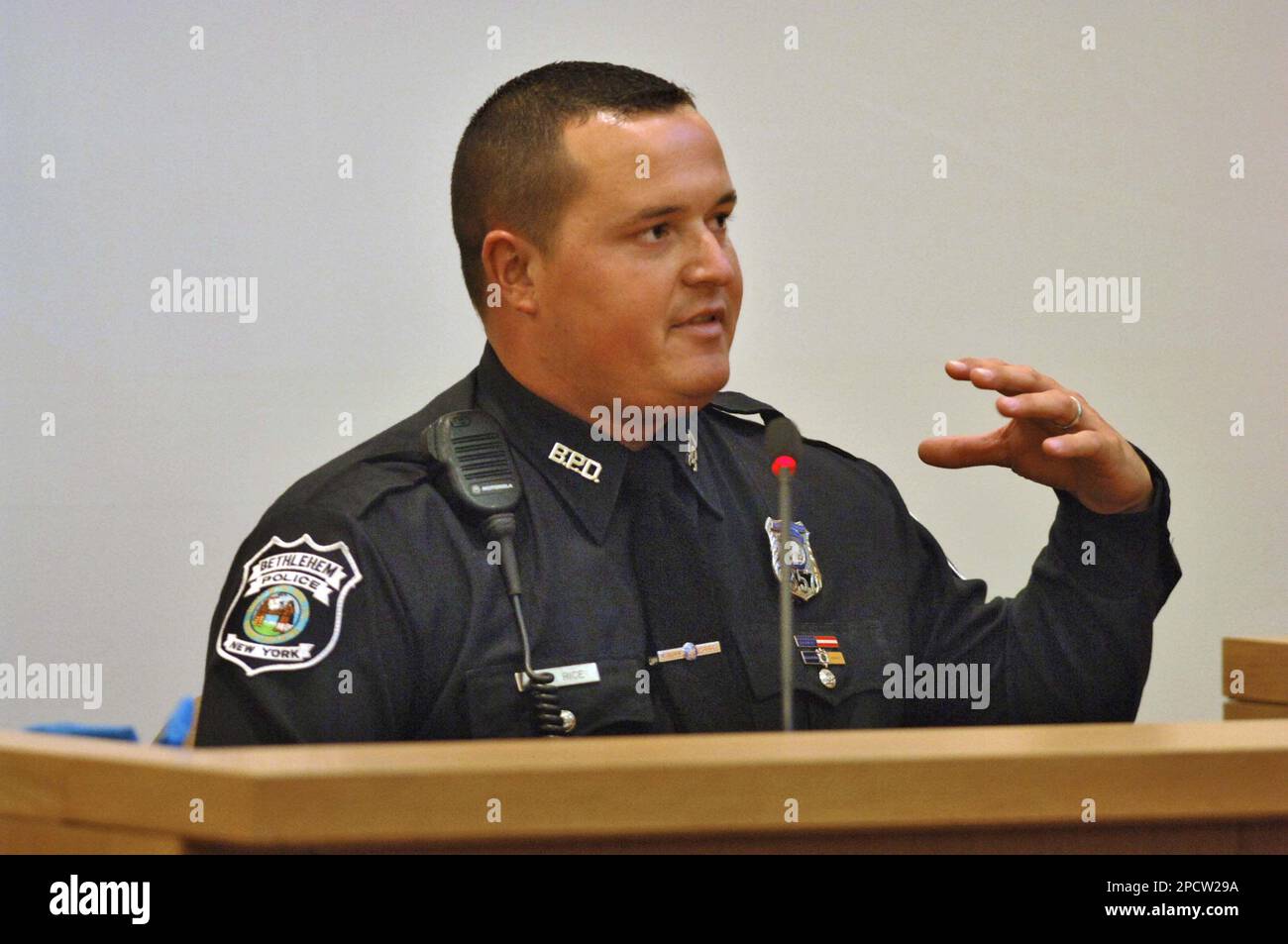 Bethlehem , N.Y., police officer Chad Rice testifies during the murder ...