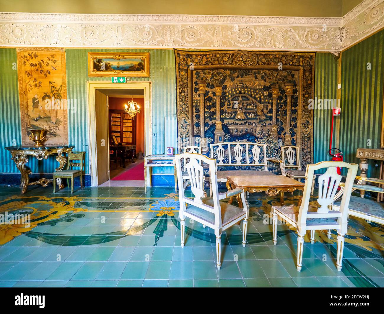 Salotto verde (green living room) in the Filangeri-Cutò aristocratic ...