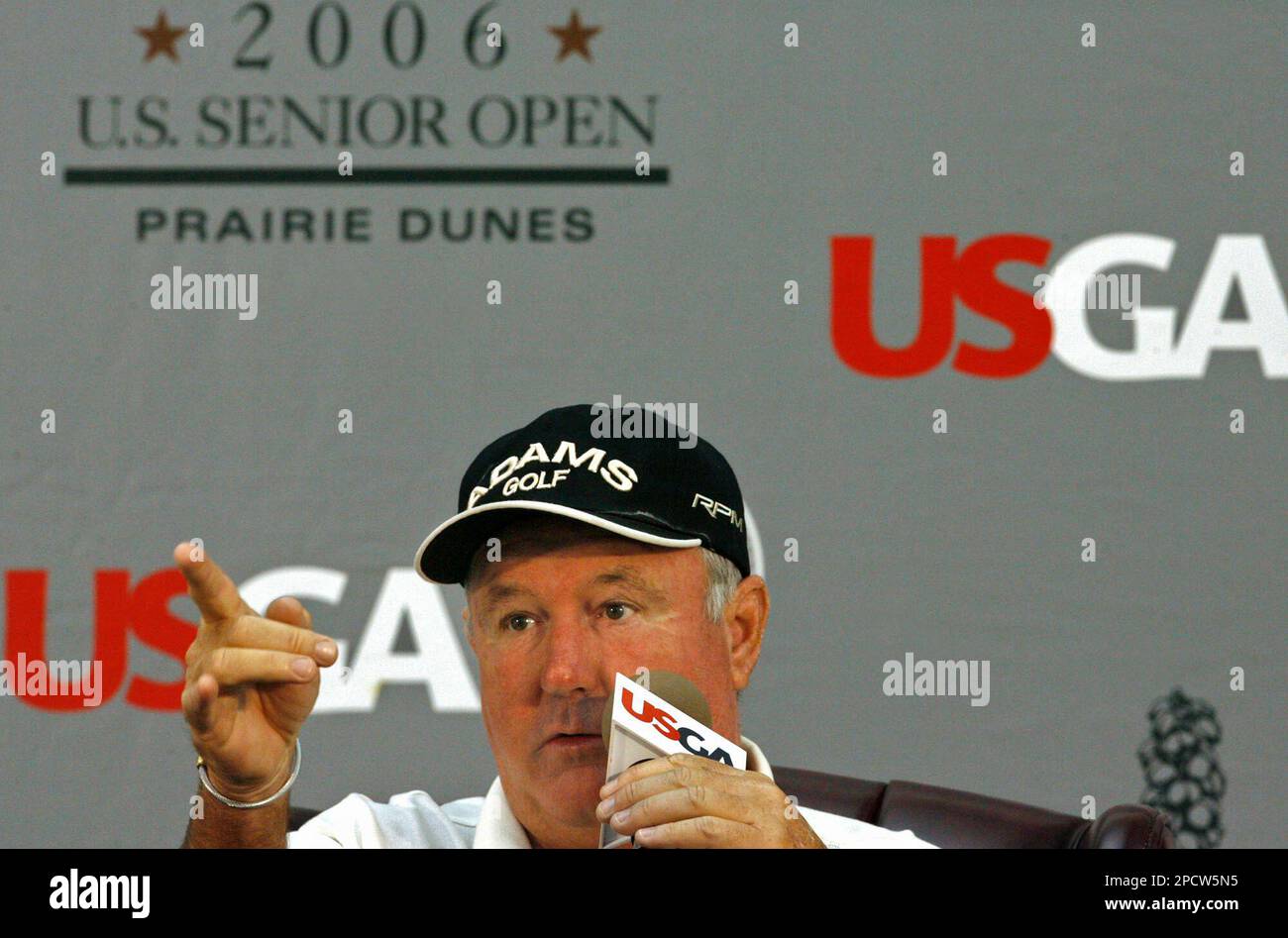 Defending champion Allen Doyle speaks to the media on the last practice ...