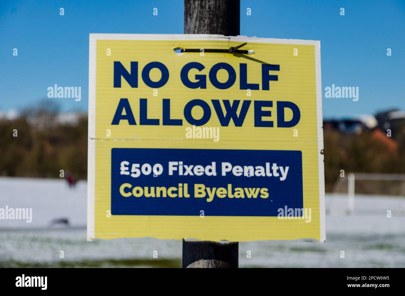 No Golf allowed sign on the edge of a public football pitch Stock Photo ...