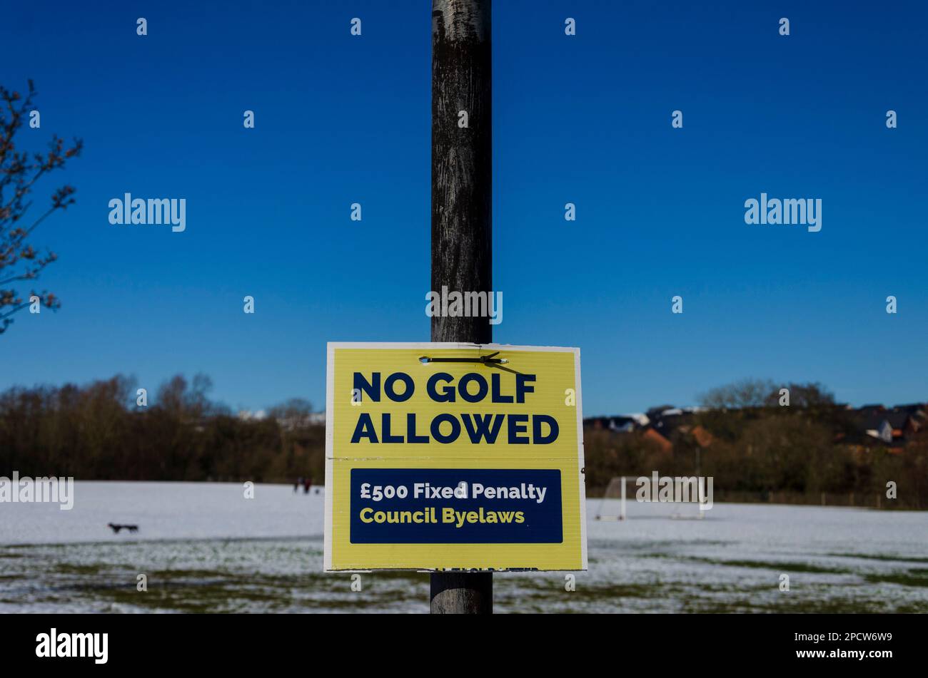 No Golf allowed sign on the edge of a public football pitch Stock Photo ...