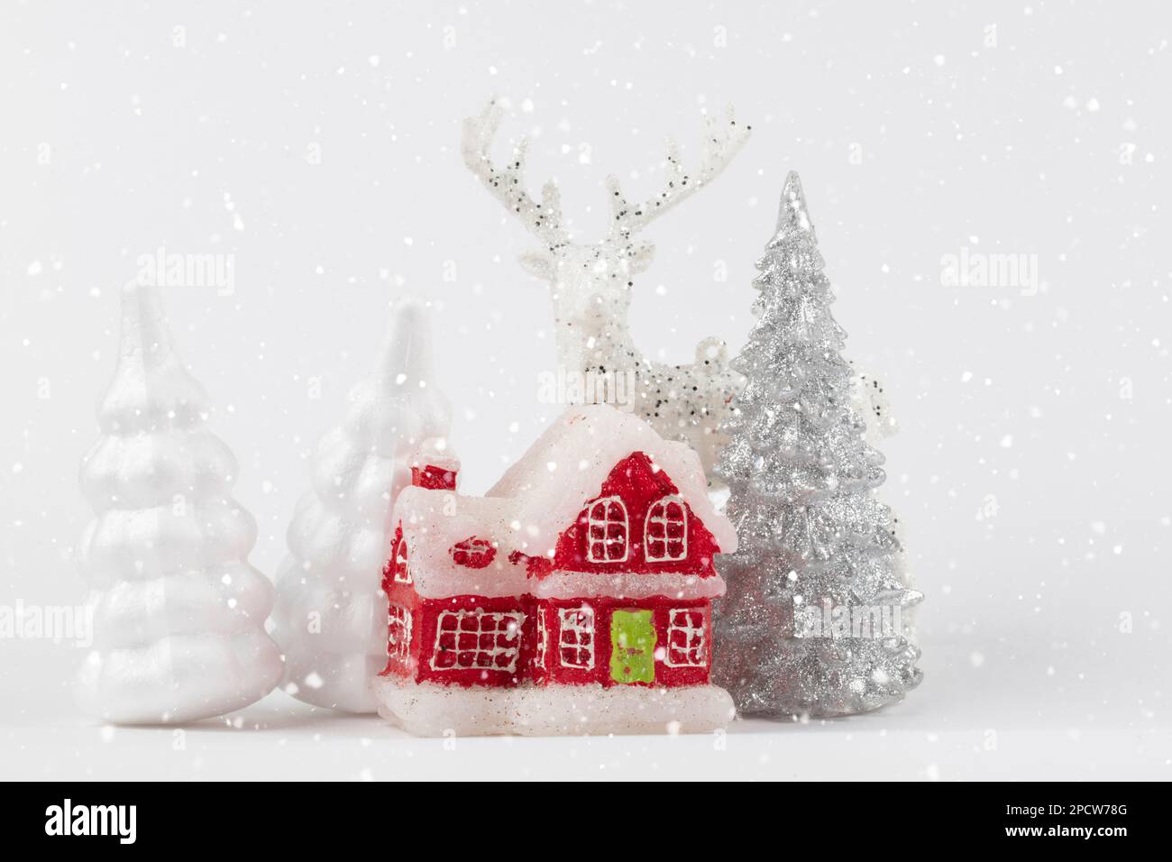 Christmas scene, miniature dacha village. Christmas little red houses ...