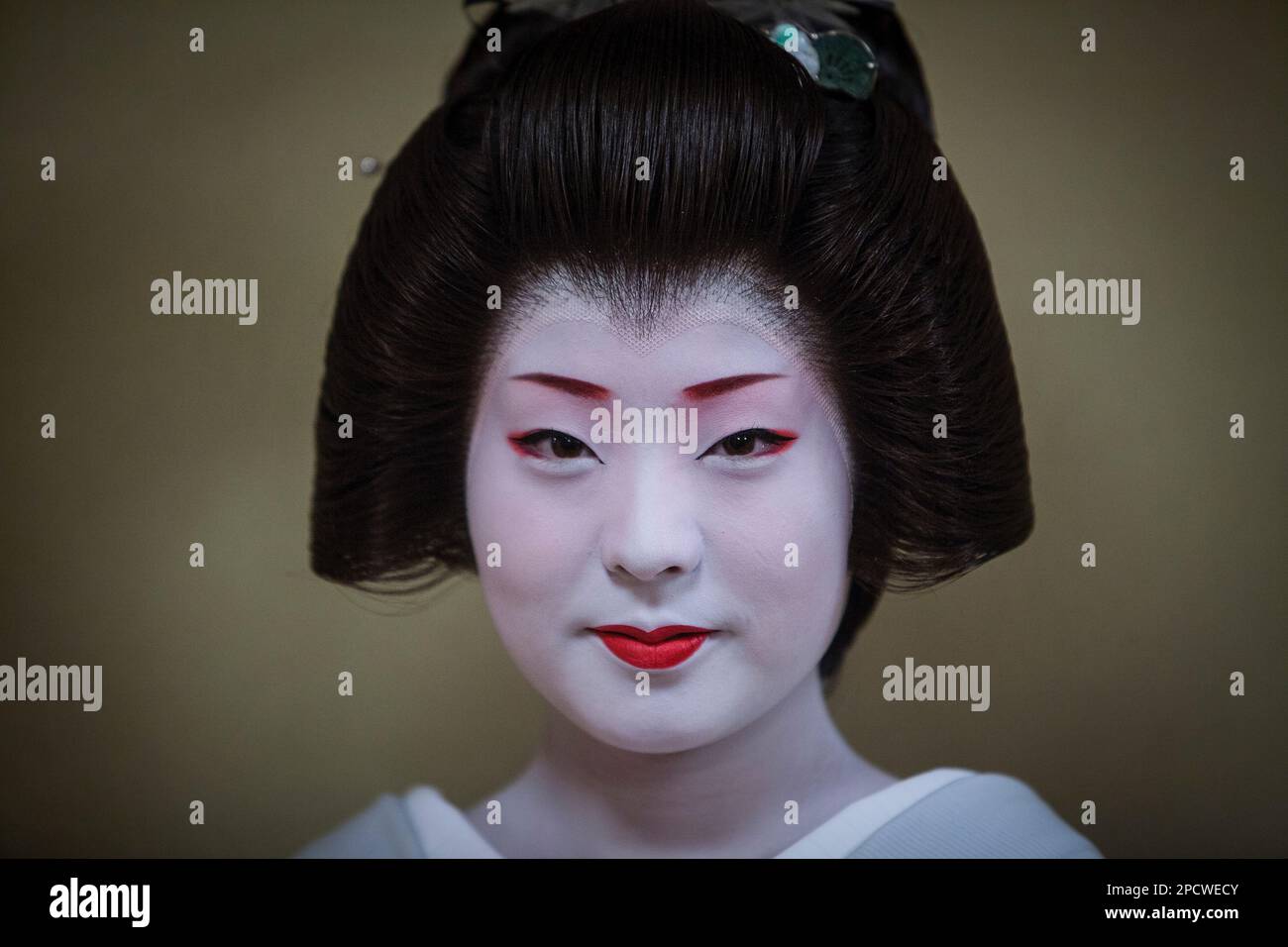 Fukuyu,geisha workimg in Miyaki tea house (o-chaia).Geisha's distric of ...