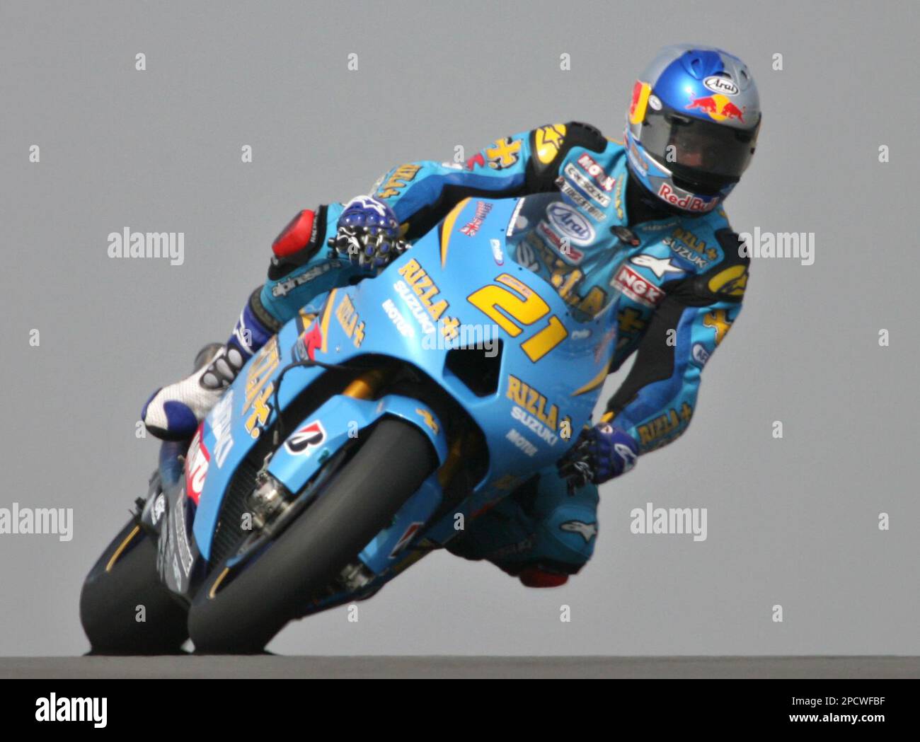 Rizla Suzuki MotoGP rider U.S. John Hopkins takes a corner on his 500cc ...