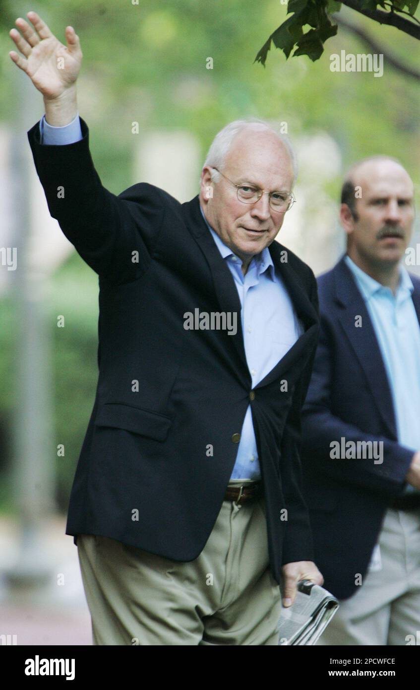 Vice President Dick Cheney waves as he leaves George Washington ...