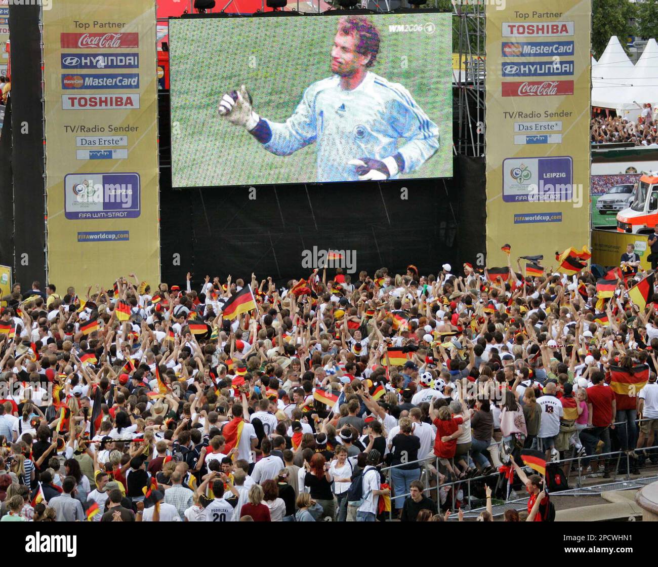 German fans celebrate in a public viewing area in Leipzig, Germany, on ...