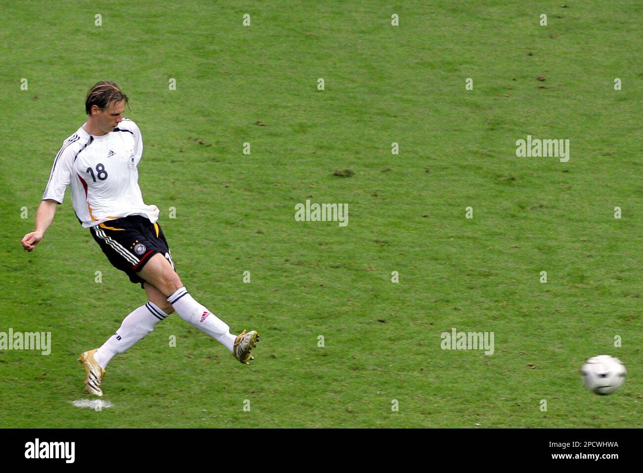 Germany's Tim Borowski (18) takes his kick during the shootout of the ...
