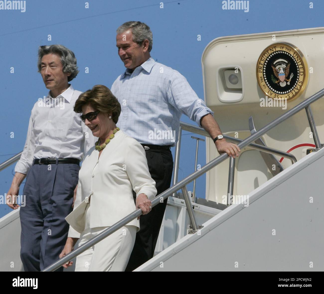 President Bush, first lady Laura Bush, and Japanese Prime Minister ...