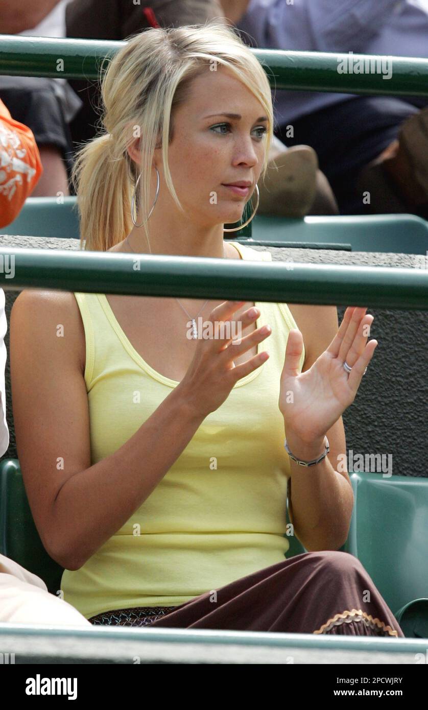 Bec Cartwright, wife of Lleyton Hewitt watches as Hewitt wins over ...