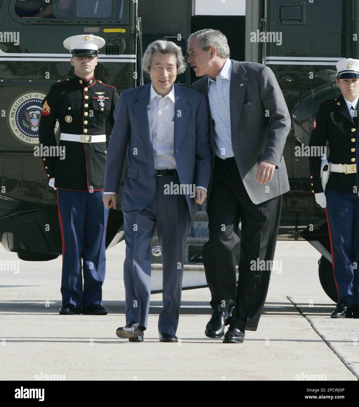 President Bush, right, and Japanese Prime Minister Junichiro Koizumi ...