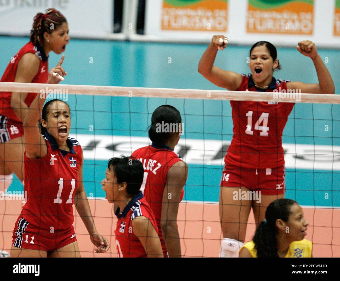 Dominican Republic's volleyball players (wearing red), from left to ...