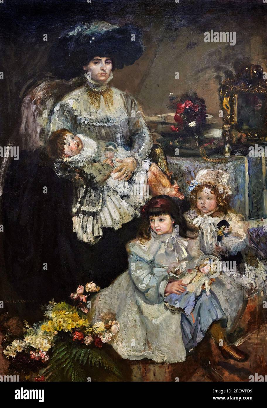 La moglie di De Carolis con le figlie - olio su tela - Armando Spadini ...