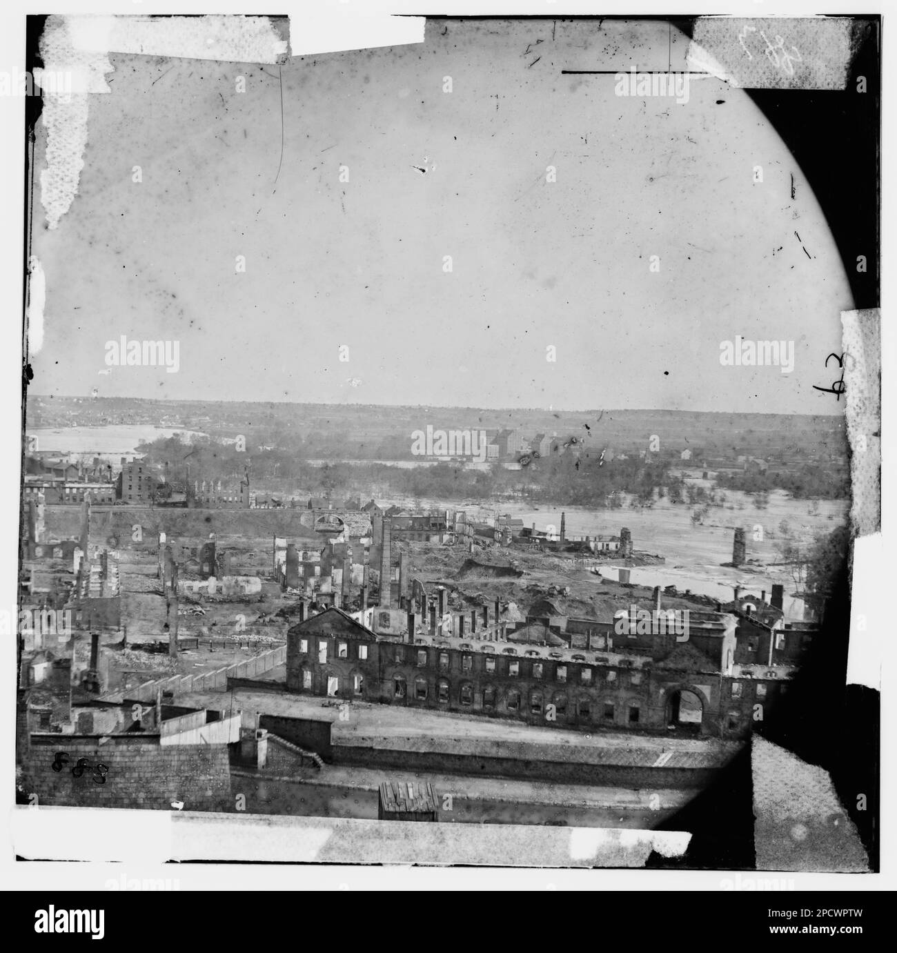 Richmond, Virginia. Ruins of State Arsenal and view down James River ...