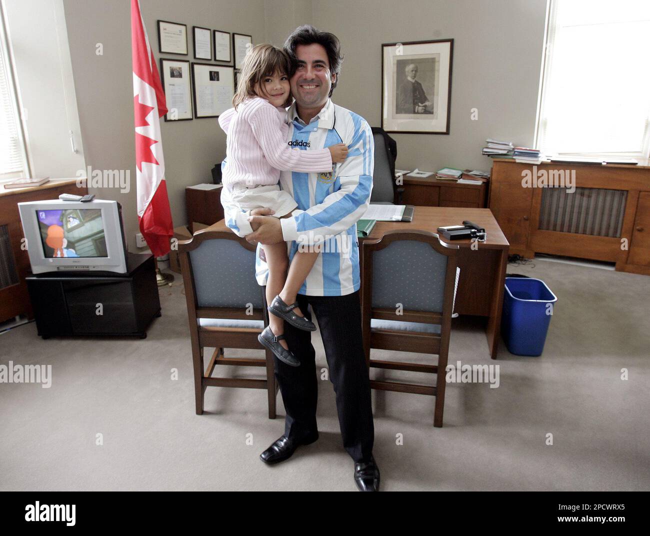Liberal MP Pablo Rodriguez and his daughter Beatrice, 5, in his office ...