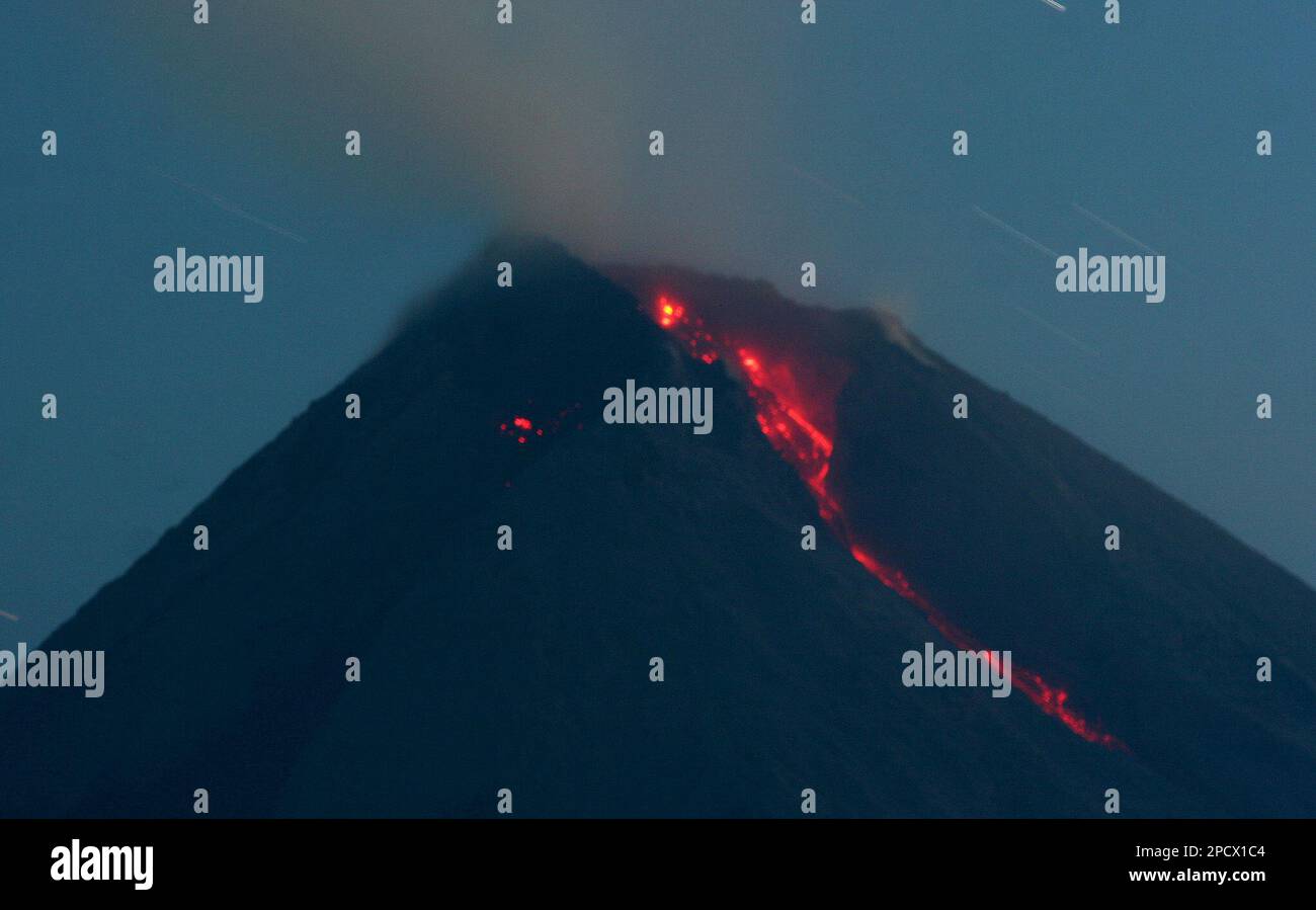 Lava flows on the slope of Mount Merapi as seen from from Kali kuning ...