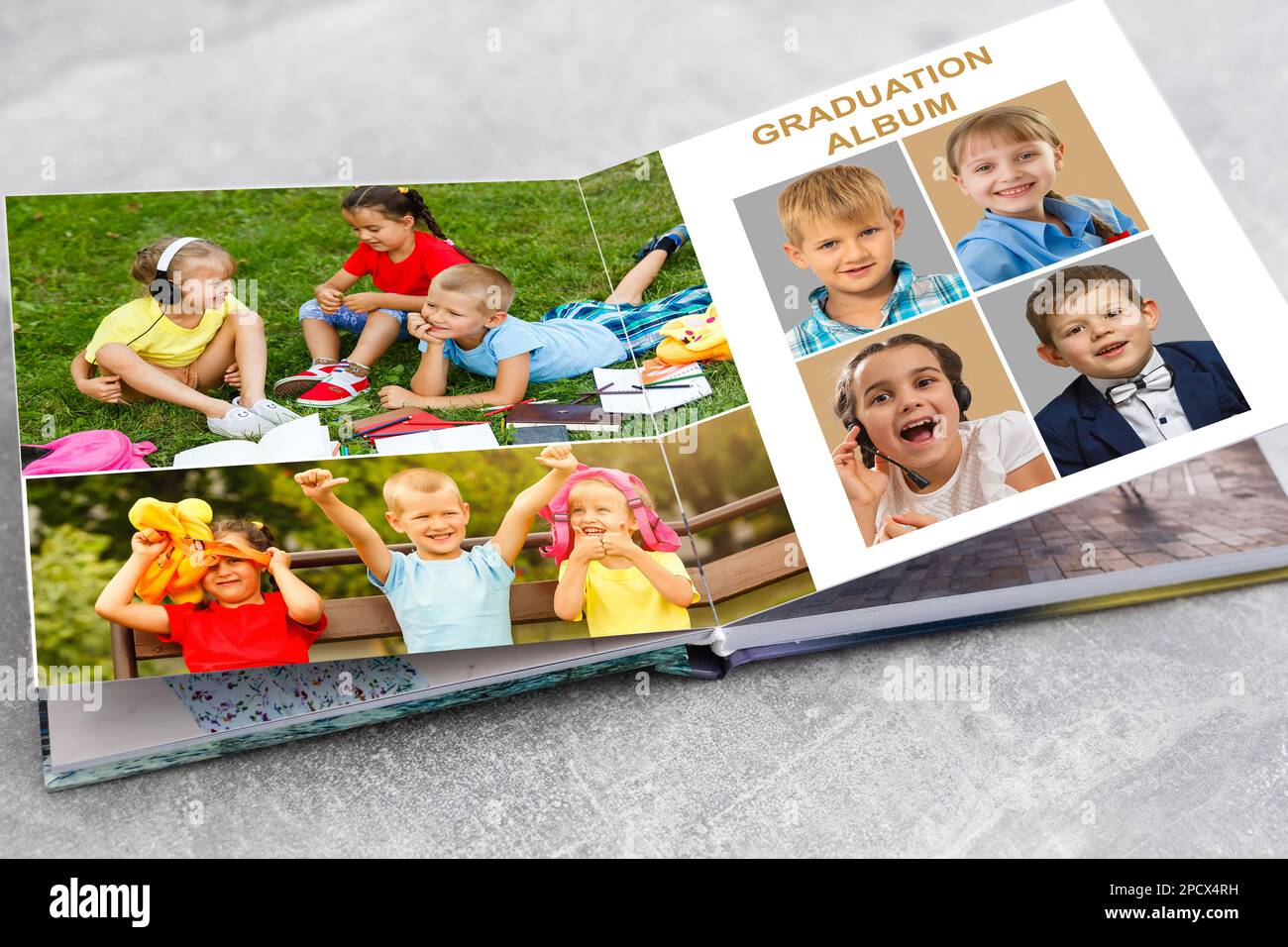 Open book, graduation album, photobook Stock Photo - Alamy