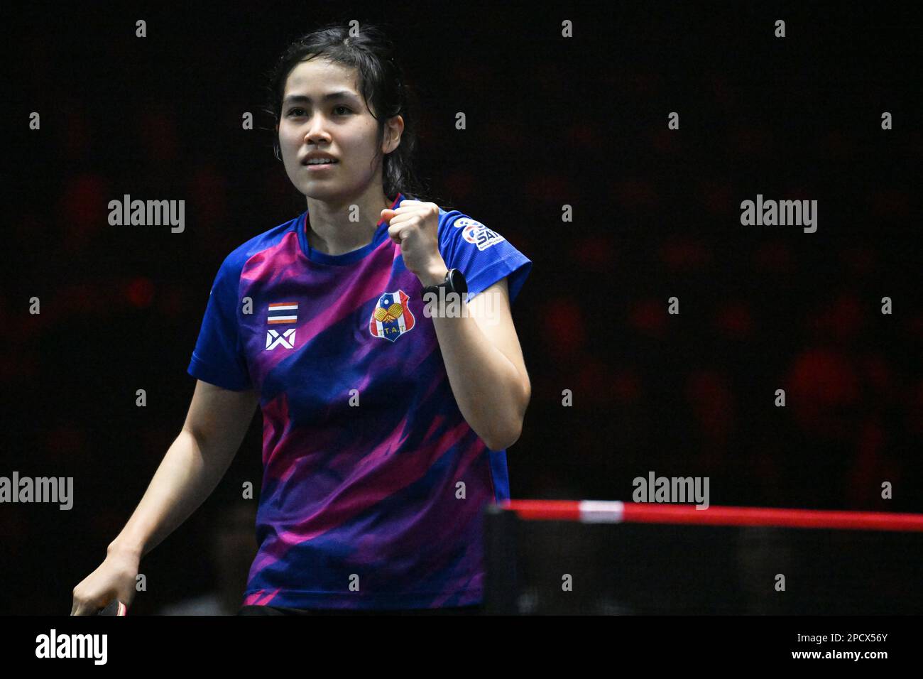 Singapore. 14th Mar, 2023. Suthasini Sawettabut of Thailand reacts during the women's singles ...