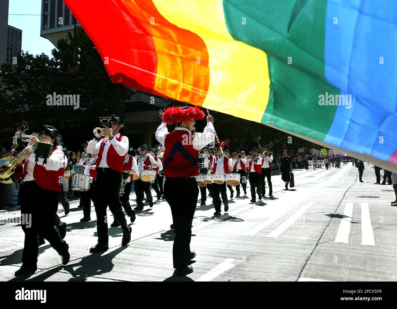 A gay pride flag waves during the Seattle Gay Pride Parade in Seattle ...