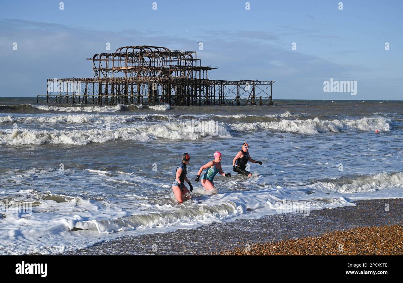 Brighton UK 14th March 2023 - Swimmers from the Brighton iSWIM club ...