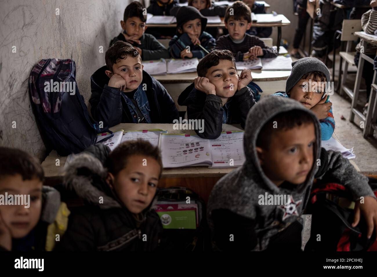 Mashhad Ruhin, Syria. 14th Mar, 2023. Syrian children, mostly orphans ...