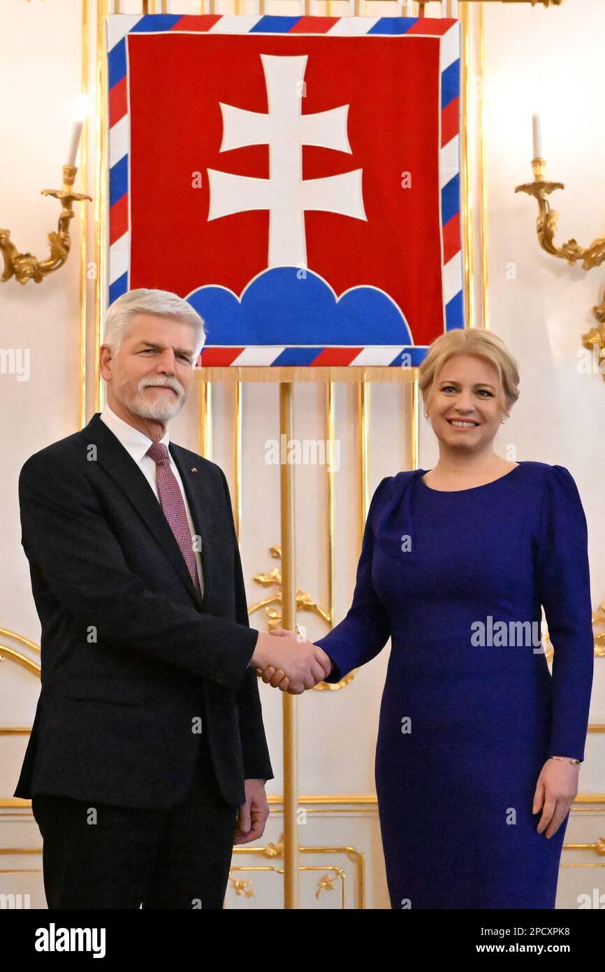 Czech President Petr Pavel (left) visits Slovak President Zuzana ...