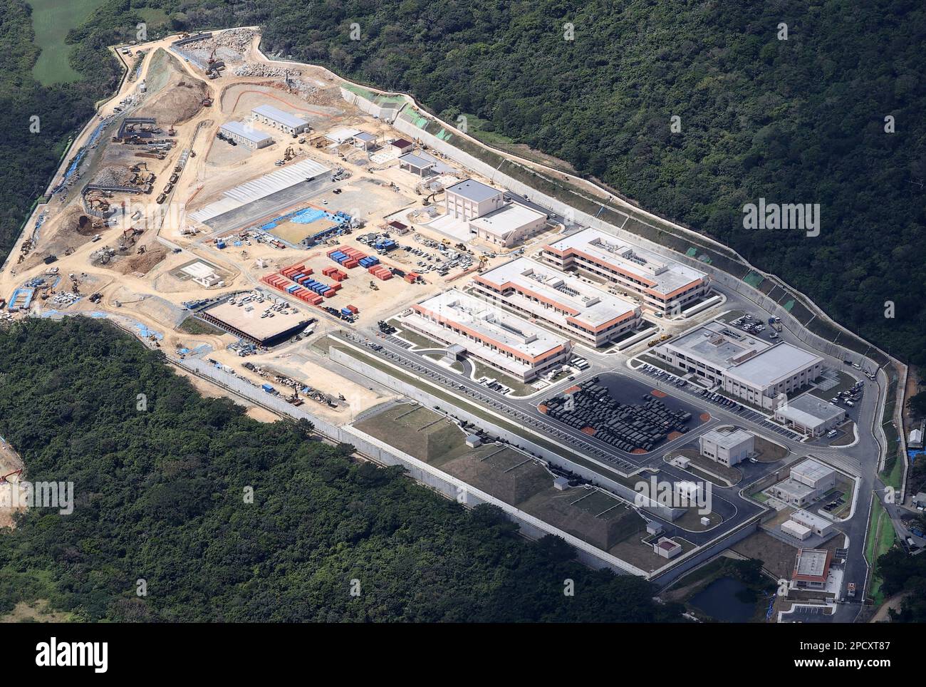 An aerial photo shows Ishigaki Base of the Japan Ground Self-Defense ...