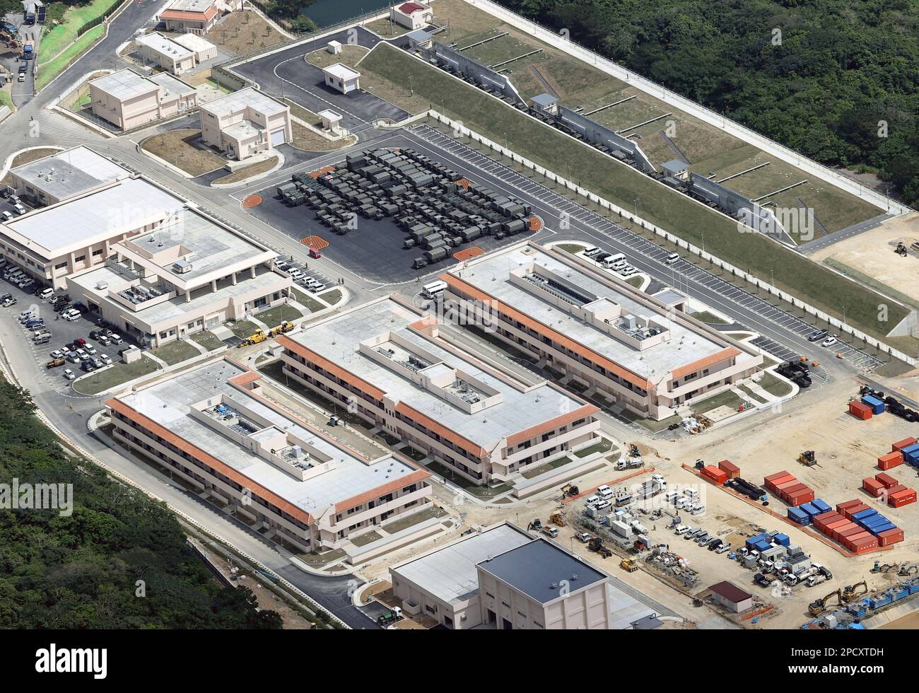 An aerial photo shows Ishigaki Base of the Japan Ground Self-Defense ...