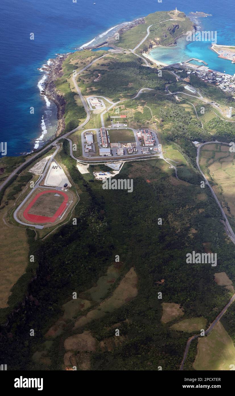 An aerial photo shows Yonaguni Base of the Japan Ground Self-Defense ...