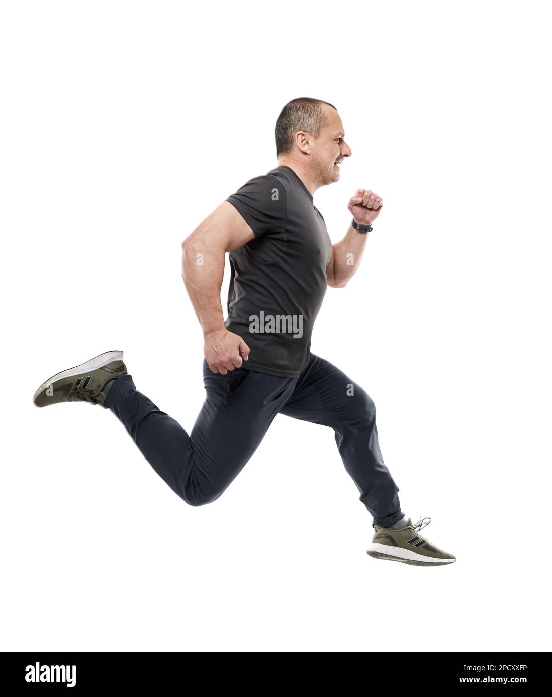Mature athletic man running isolated on white background Stock Photo ...
